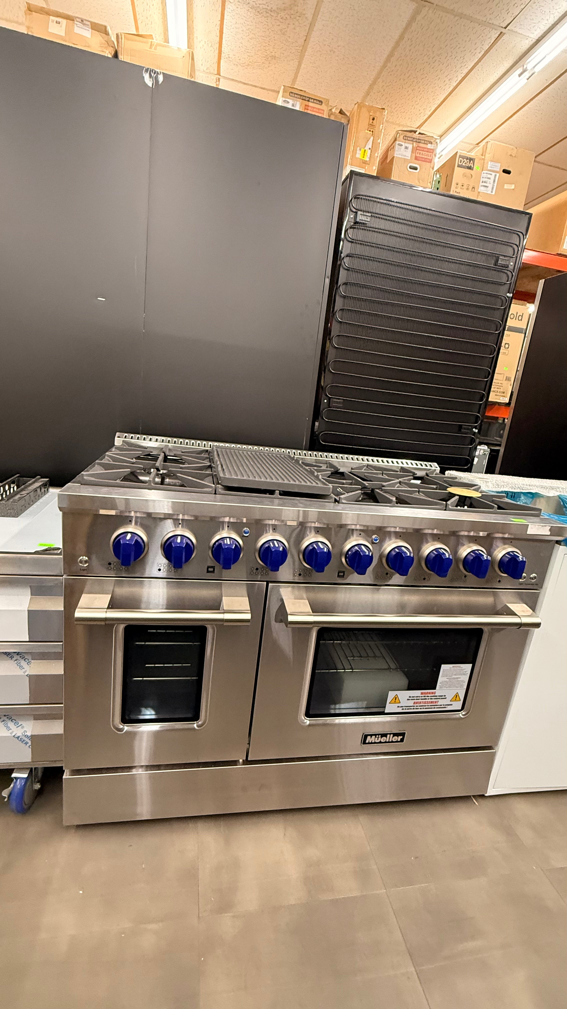 MUELLER 48 in. 6.7 cu. ft. Freestanding Gas Double Oven with 10 Burner ...